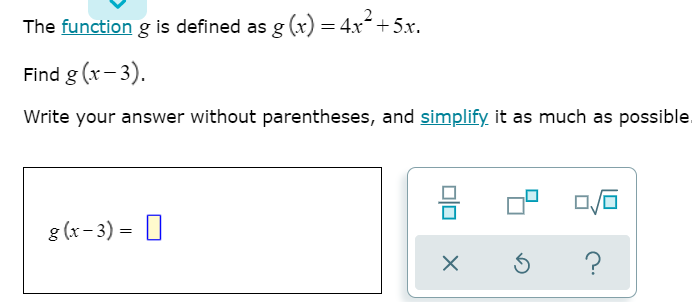 The function g is defined as g(x) = 4x^2-5x. ﻿Find g | Chegg.com
