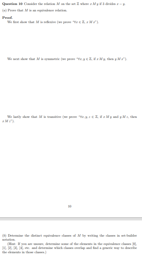 Solved Question 10 ﻿Consider the relation M on ﻿the set Z | Chegg.com