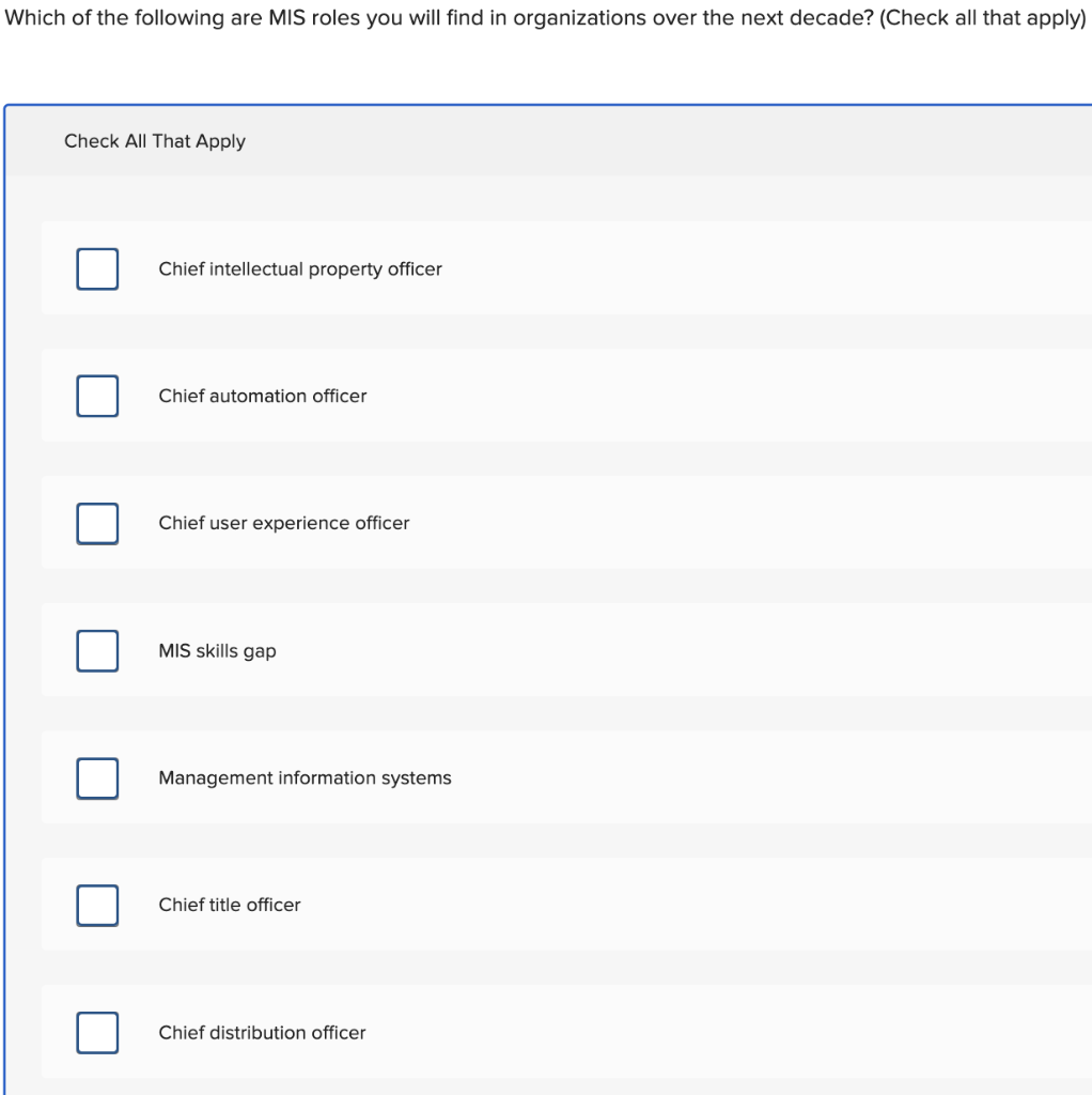 Solved Which of the following are MIS roles you will find in | Chegg.com