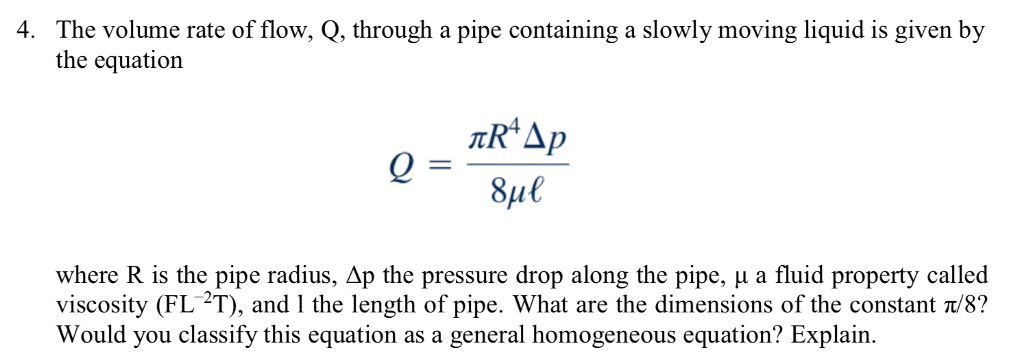Solved The volume rate of flow, Q, through a pipe containing | Chegg.com