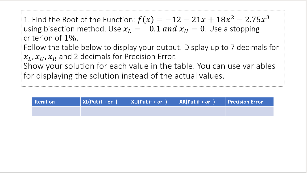 Solved 1. Find the Root of the Function: | Chegg.com
