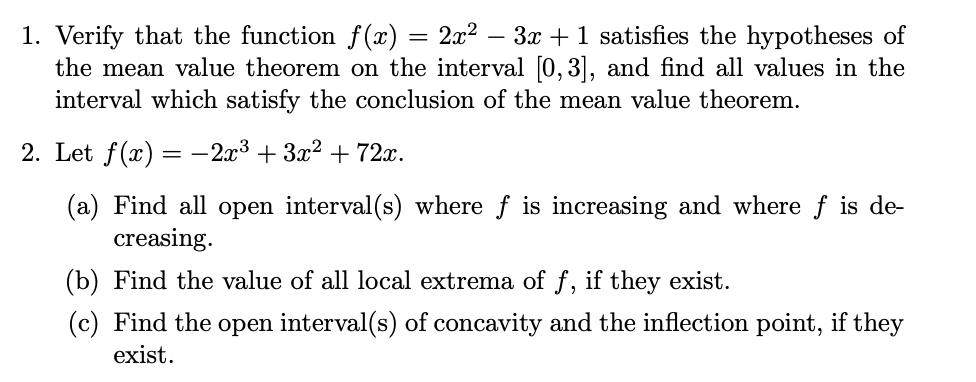 Solved 1. Verify that the function f(x) 2x2 – 3x + 1 | Chegg.com