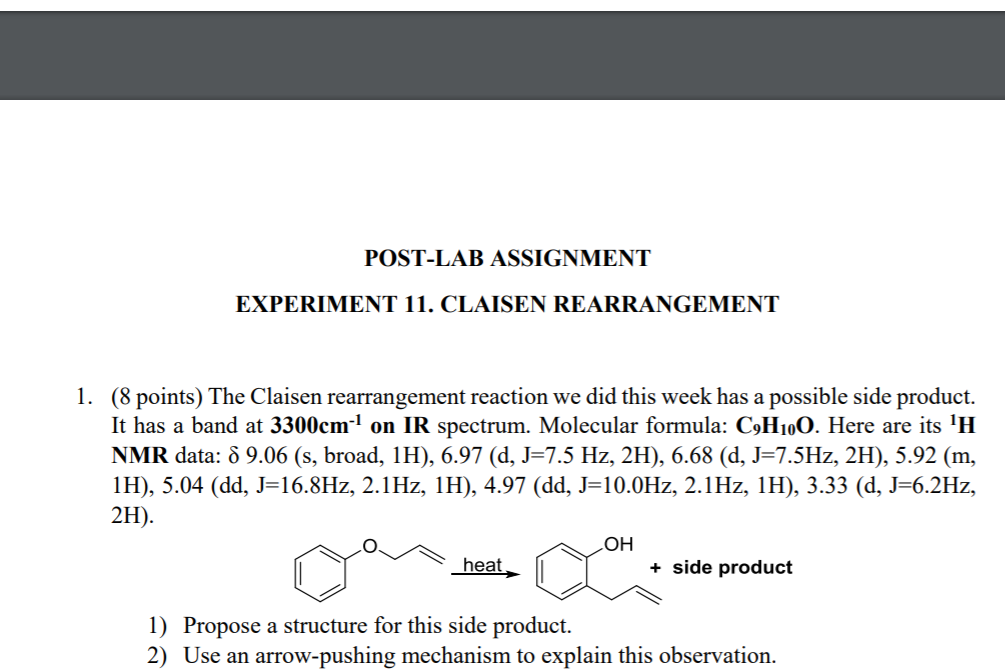 Solved POST-LAB ASSIGNMENT EXPERIMENT 11. CLAISEN | Chegg.com