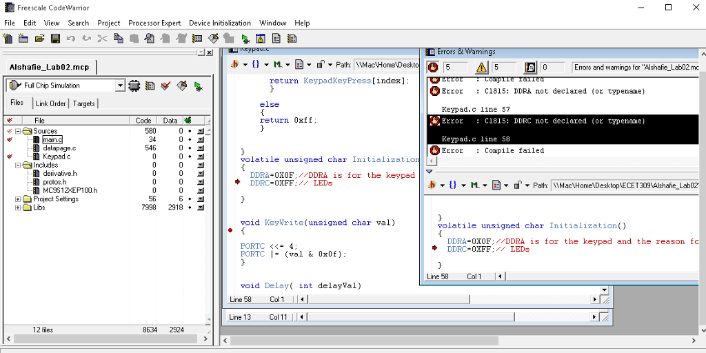 Solved Freescale CodeWarrior File Edit View Search Project | Chegg.com