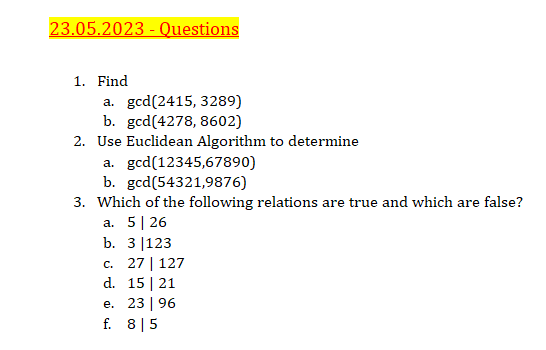 Solved 2 Use Euclidean Algorithm To Determine A 7349