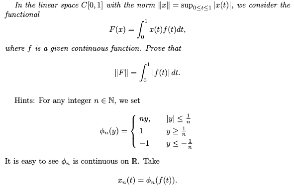 Solved In the linear space C[0, 1] with the norm || 2 || = | Chegg.com