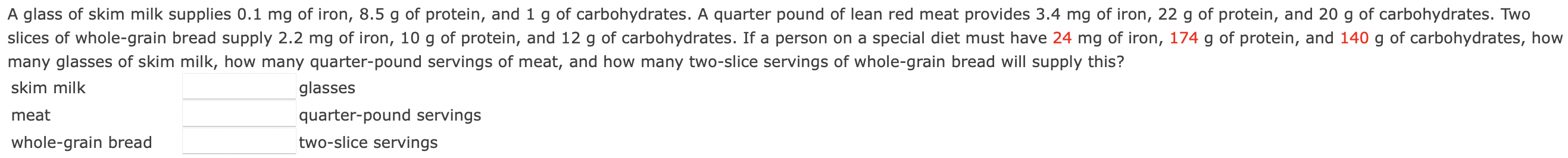 Solved A glass of skim milk supplies 0.1 mg of iron, 8.5 g | Chegg.com