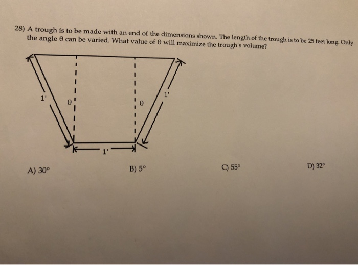 Solved 28) A trough is to be made with an end of the | Chegg.com