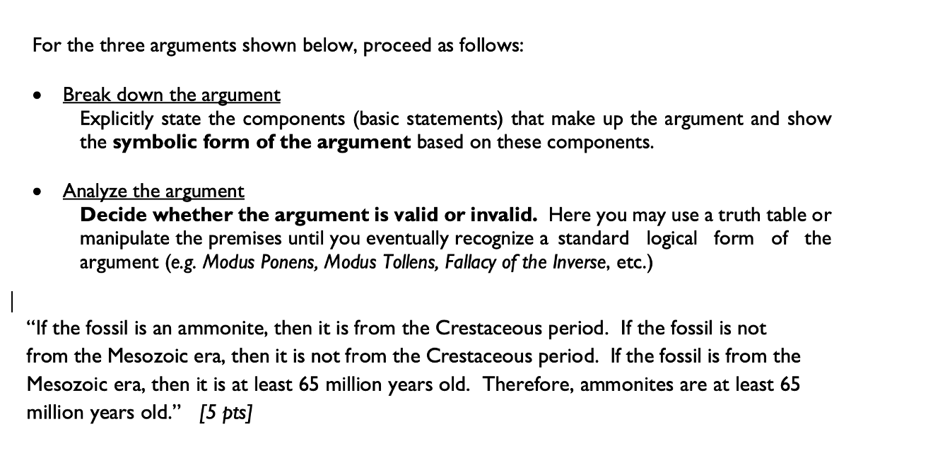 Solved For the three arguments shown below, proceed as | Chegg.com