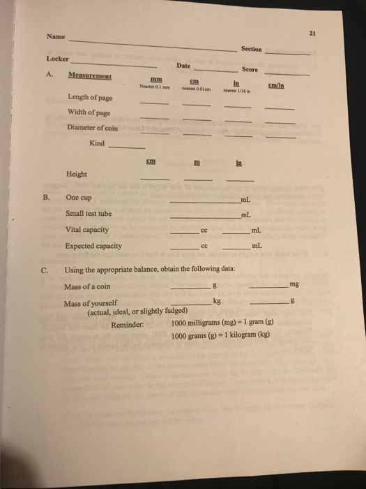 Experiment 5 SI Units in Measurement N Discussion | Chegg.com