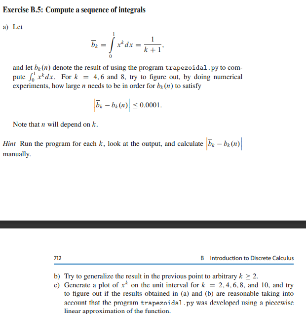 Exercise B.5: Compute a sequence of integrals a) Lei | Chegg.com