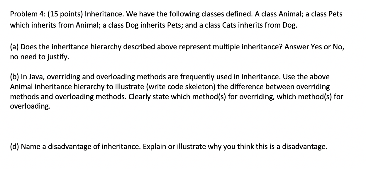 Problem 4: (15 points) Inheritance. We have the | Chegg.com