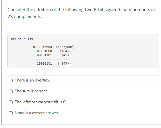 Solved Overflow detection for binary number addition and | Chegg.com