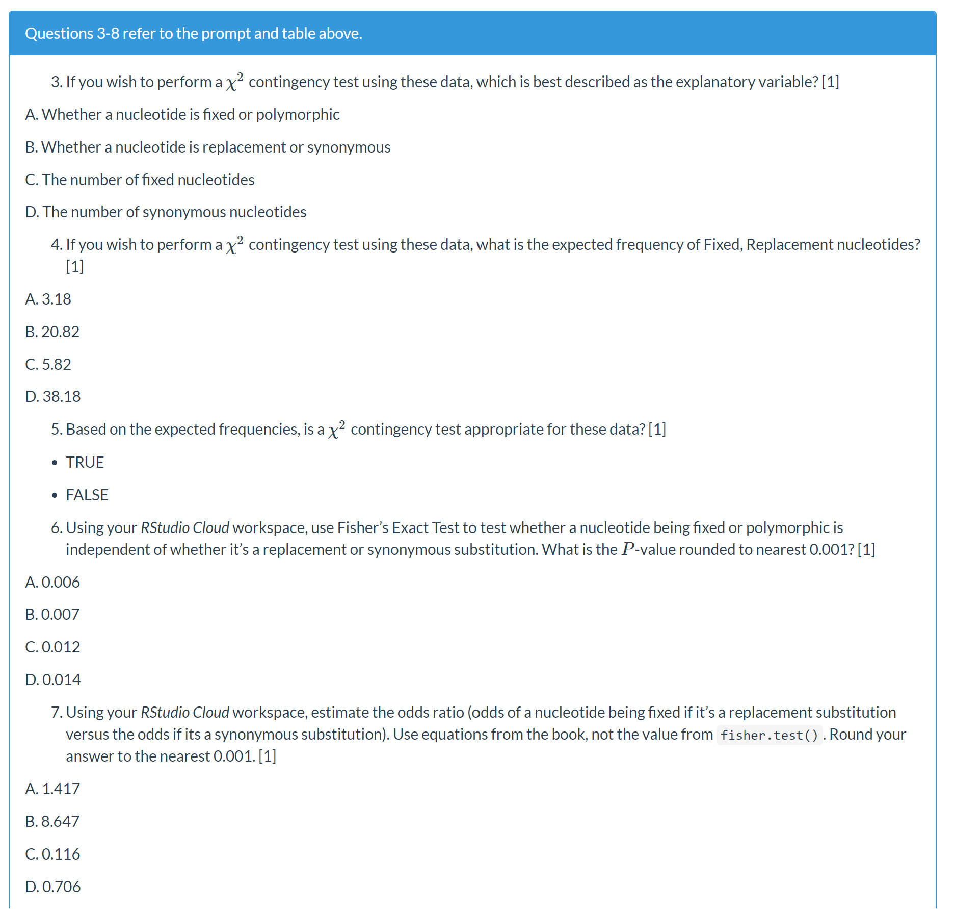 Solved 3. If you wish to perform a χ2 contingency test using | Chegg.com