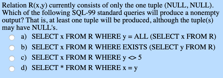 Solved Relation R(x.y) currently consists of only the one | Chegg.com