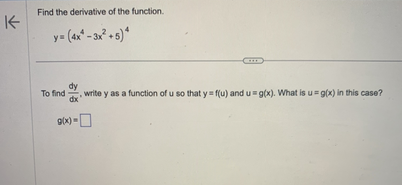Solved Find the derivative of the function. y=(4x4−3x2+5)4 | Chegg.com