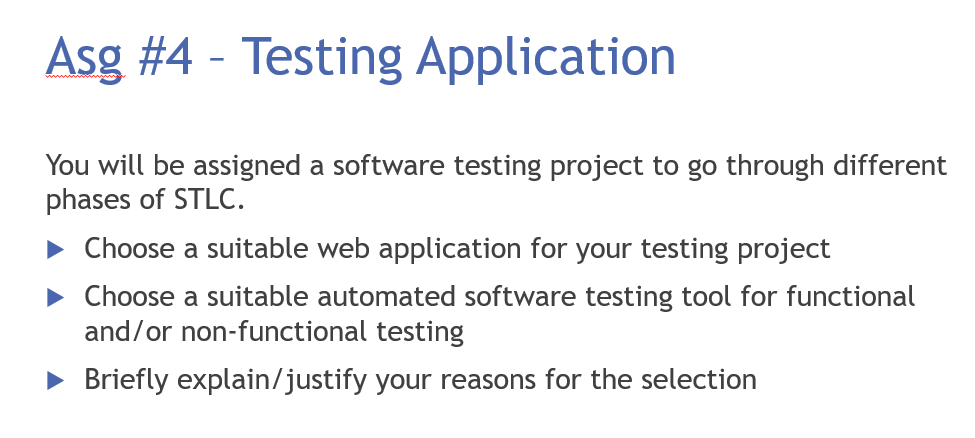 Solved Asg #4-Testing Application You will be assigned a | Chegg.com