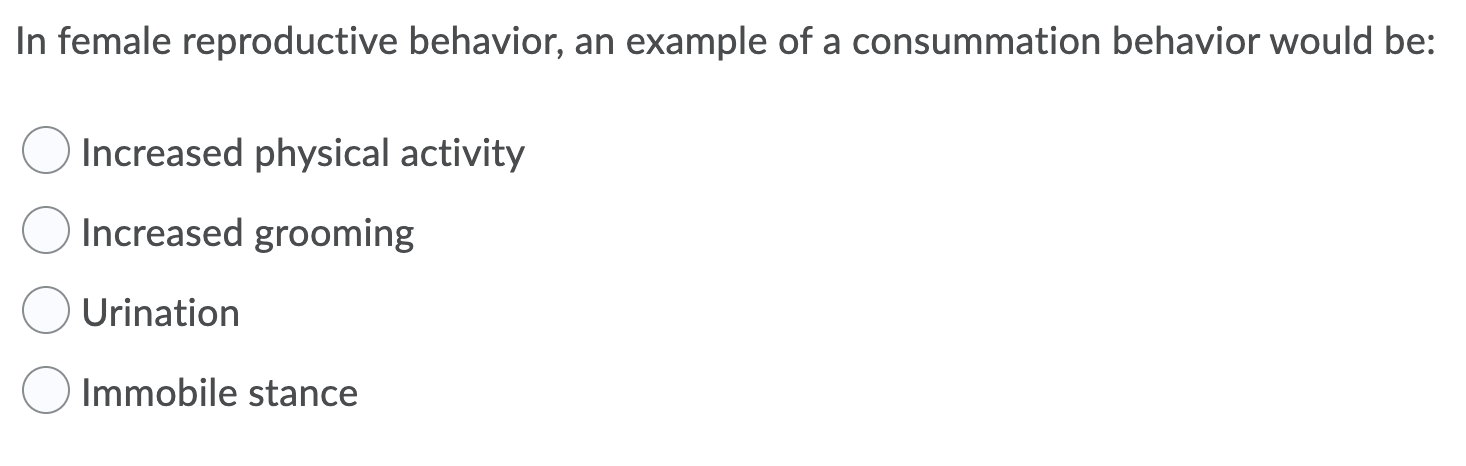 Solved In female reproductive behavior, an example of a | Chegg.com