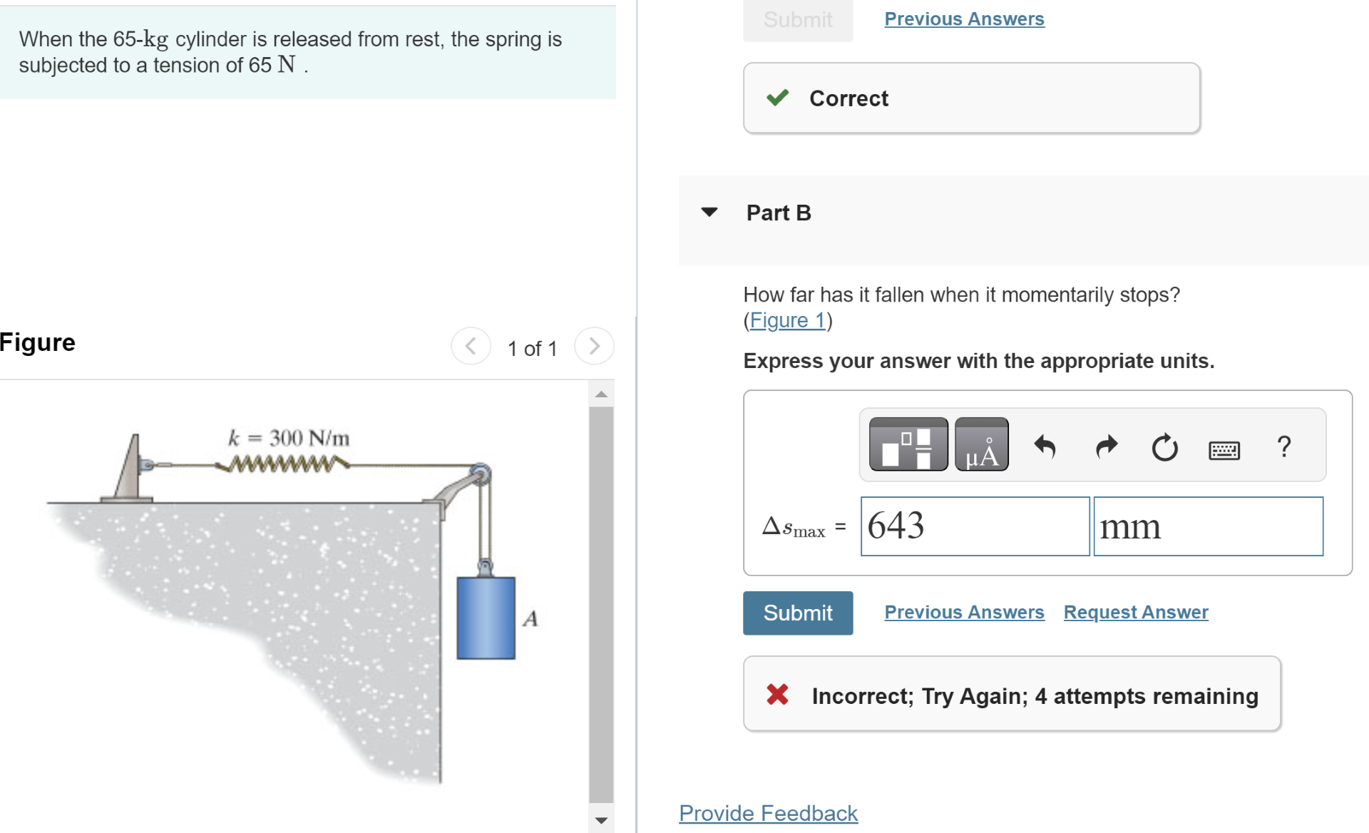 Solved When the 65-kg ﻿cylinder is released from rest, the | Chegg.com