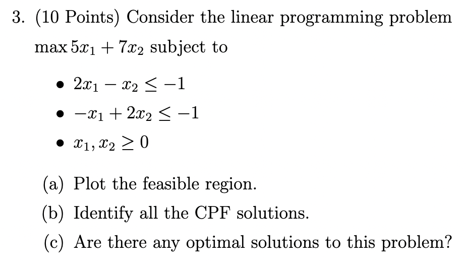 Solved (10 Points) Consider the linear programming problem | Chegg.com