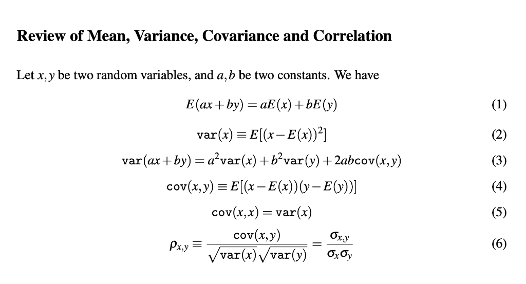 Review of Mean, Variance, Covariance and Correlation | Chegg.com