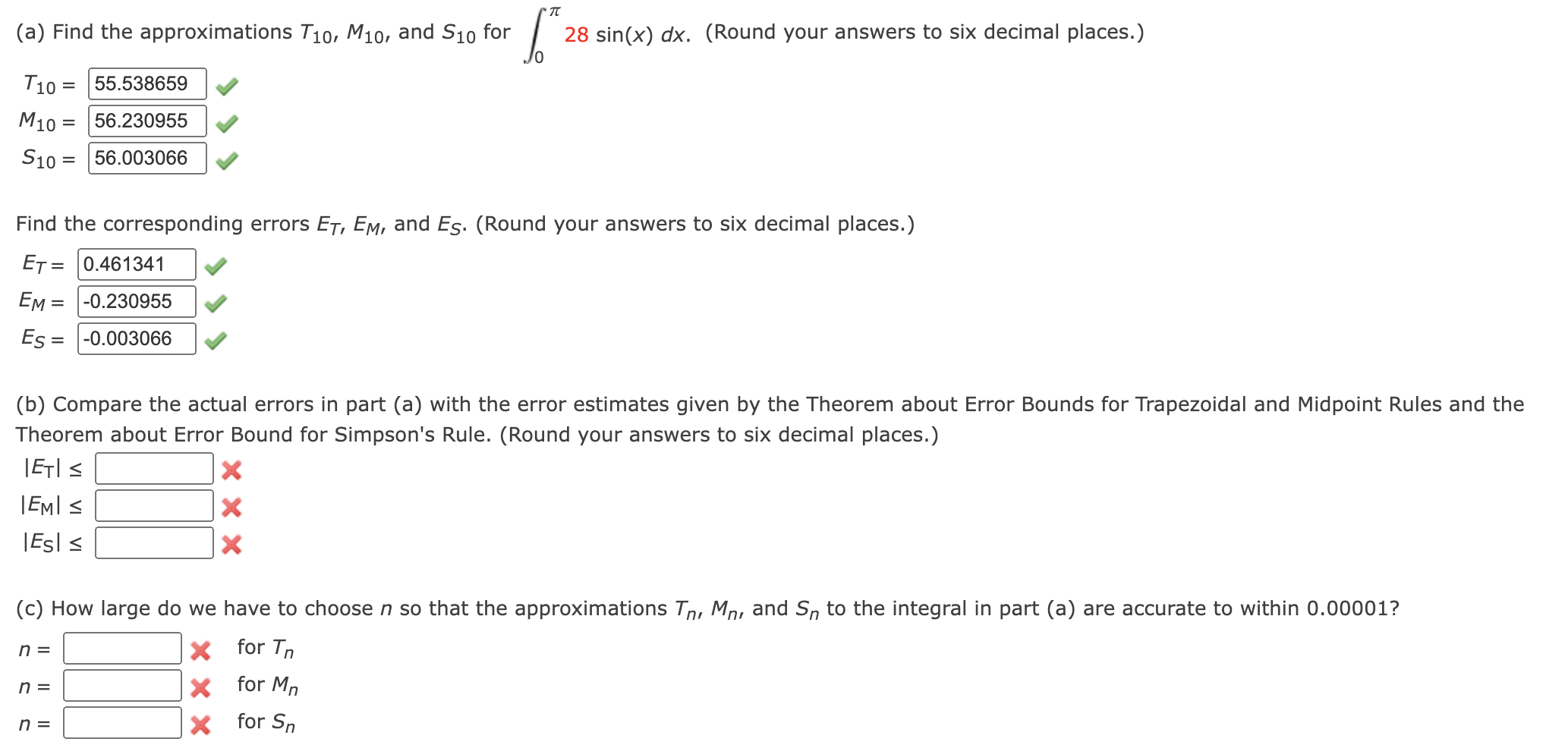 Solved (a) ﻿Find the approximations T10,M10, ﻿and S10 ﻿for | Chegg.com