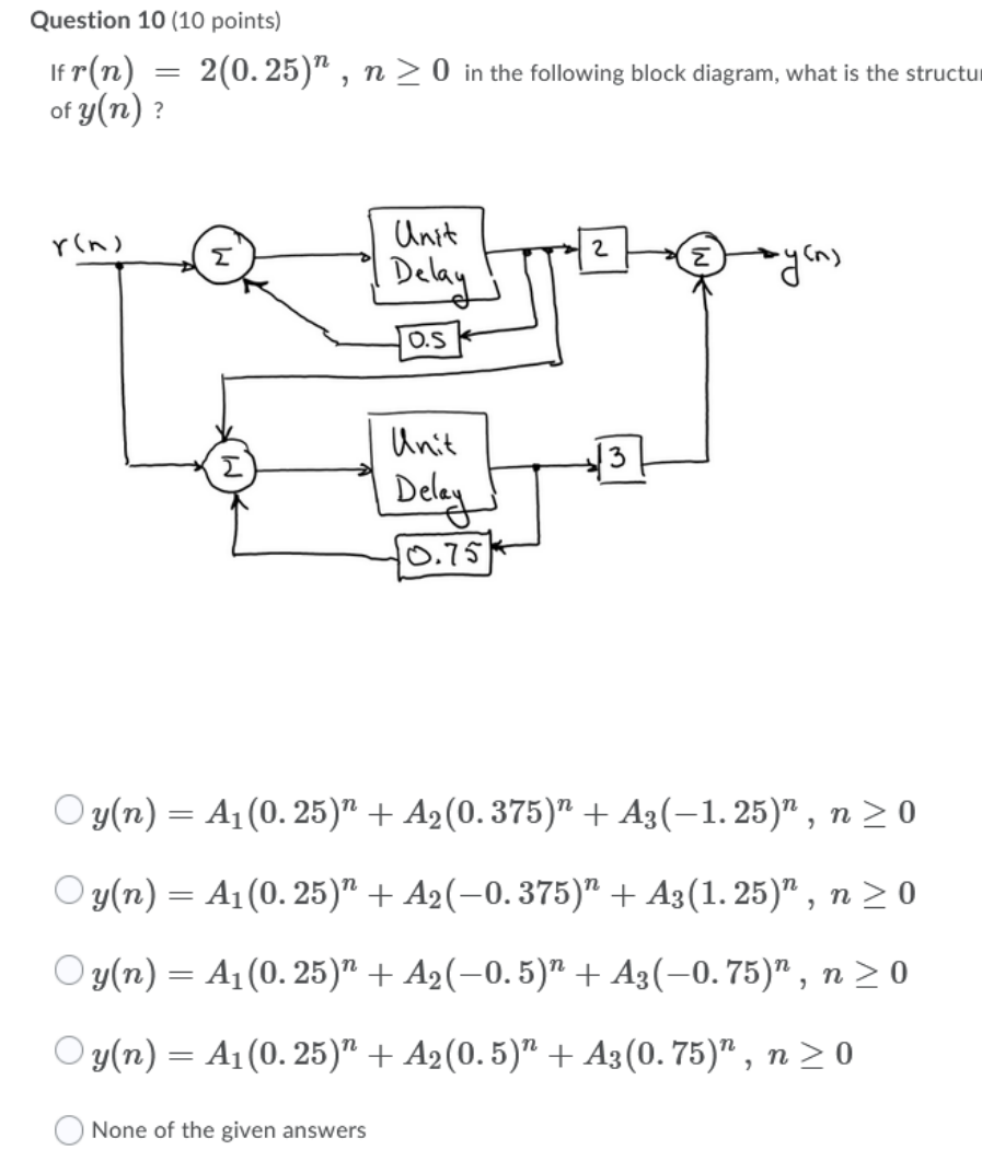Solved Question 10 (10 points) If r(n)=2(0.25)n,n≥0 in the | Chegg.com