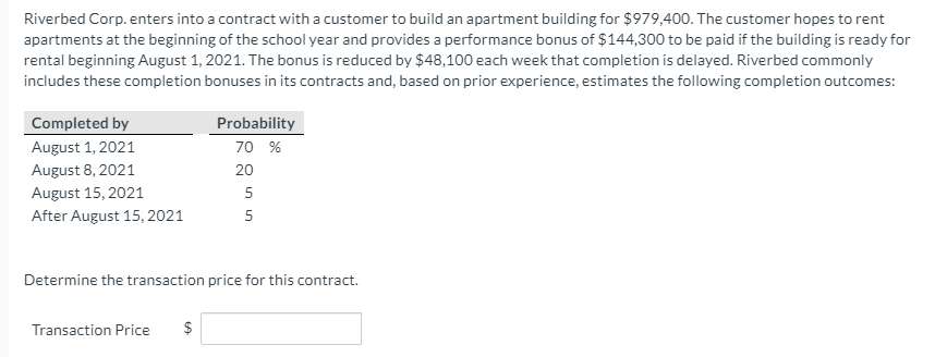 Solved Riverbed Corp.enters into a contract with a customer | Chegg.com