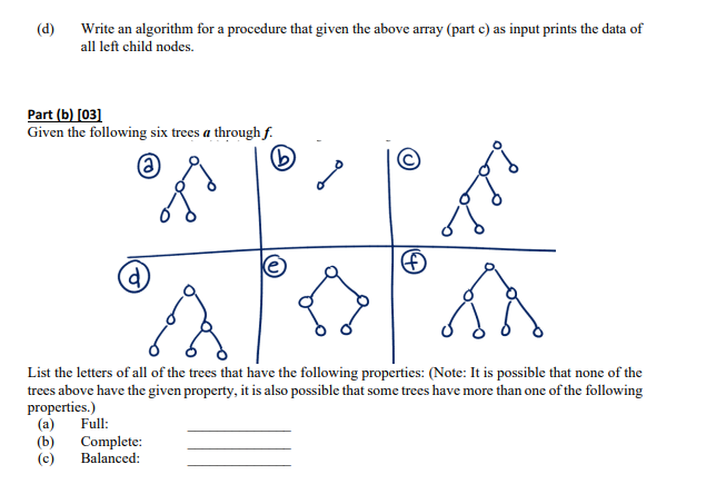 Solved QUESTION#4 - Tree [23 points] Part (a) [03+02 +03+04] | Chegg.com
