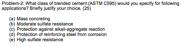 Solved Problem-2: What class of blended cement (ASTM C595) | Chegg.com