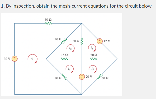 Solved 1. ﻿By inspection, obtain the mesh-current equations | Chegg.com