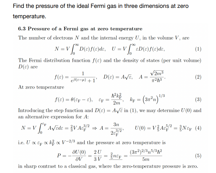 Solved Find the pressure of the ideal fermi gas in 3D at | Chegg.com