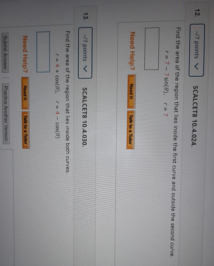 Solved 12. -17 points ~ SCALCET8 10.4.024. Find the area of | Chegg.com Solved 12. -17 points ~ SCALCET8 10.4.024. Find the area of | Chegg.com
