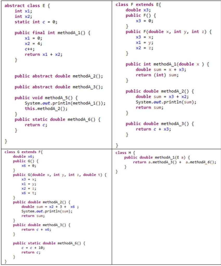 Solved abstract class E { int x1; int x2; static int c = 0; | Chegg.com