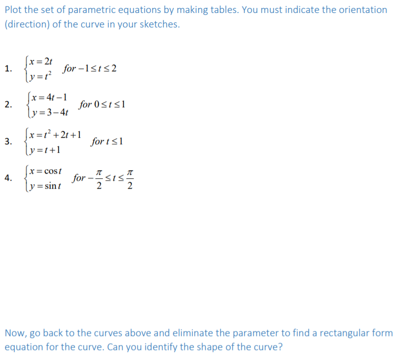 Solved Plot the set of parametric equations by making | Chegg.com