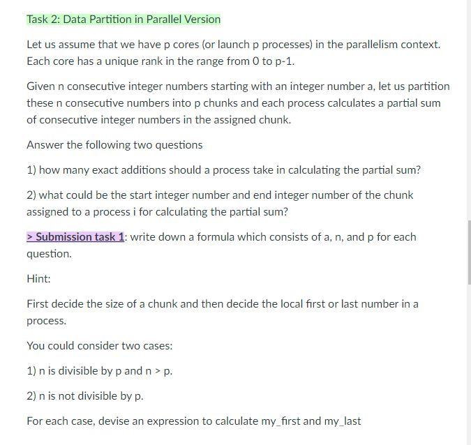 Solved Task 2: Data Partition in Parallel Version Let us | Chegg.com