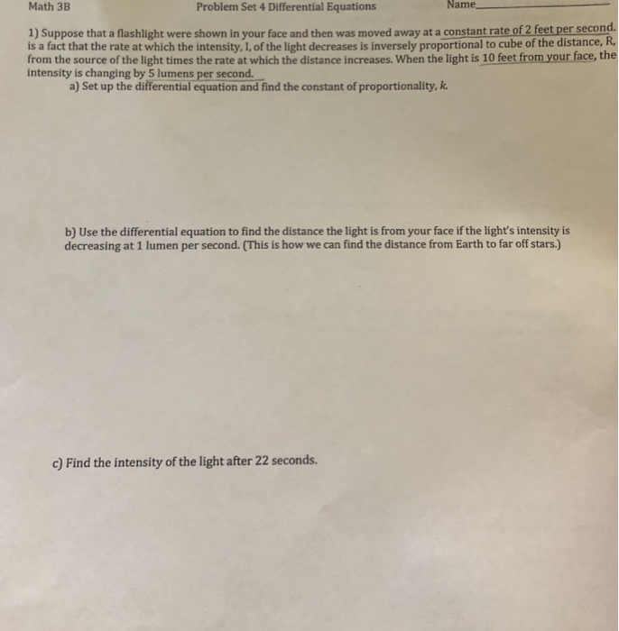 Solved Math 3B Problem Set 4 Differential Equations Name 1) | Chegg.com