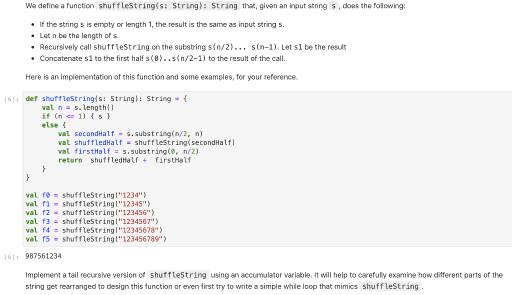 We define a function shuffleString(s: String): String | Chegg.com