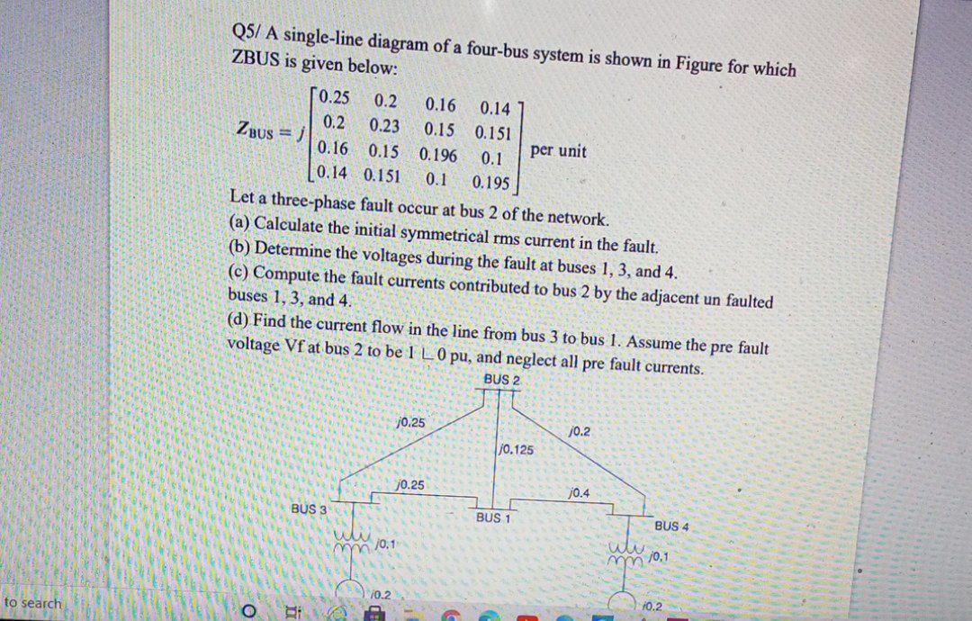 Solved Zbus =) per unit QS/ A single-line diagram of a | Chegg.com
