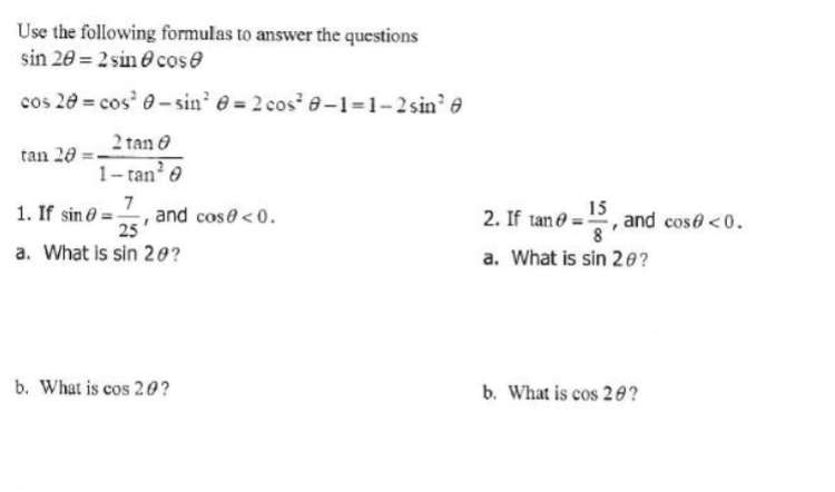 Solved Use the following formulas to answer the questions | Chegg.com