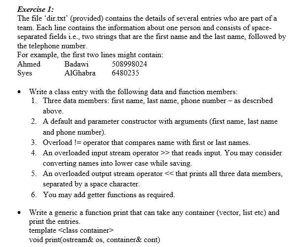 Solved Exercise 1: The file 'dir.txt' (provided) contains | Chegg.com