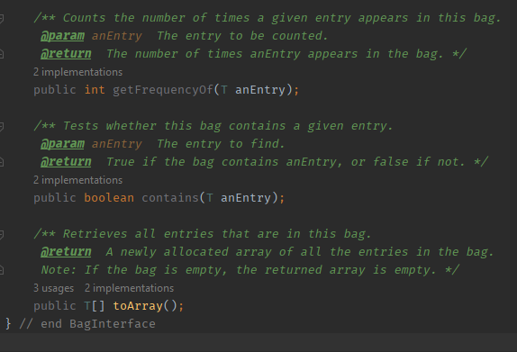 Solved interface that describes the operations of a bag of | Chegg.com