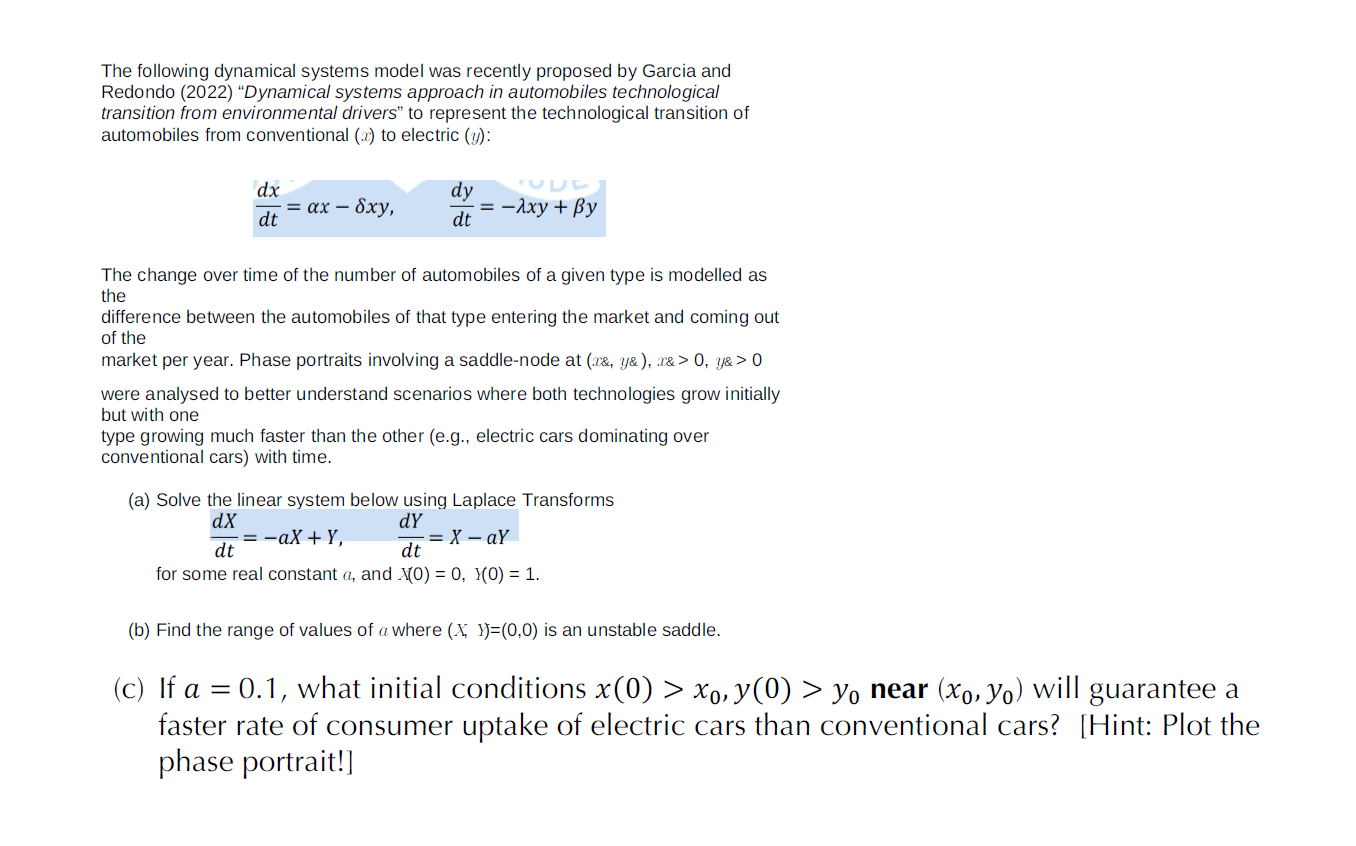 Solved The following dynamical systems model was recently | Chegg.com