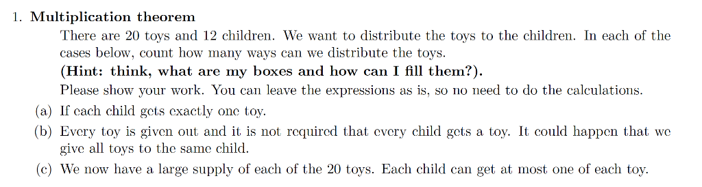 Solved 1. Multiplication theorem There are 20 toys and 12 | Chegg.com
