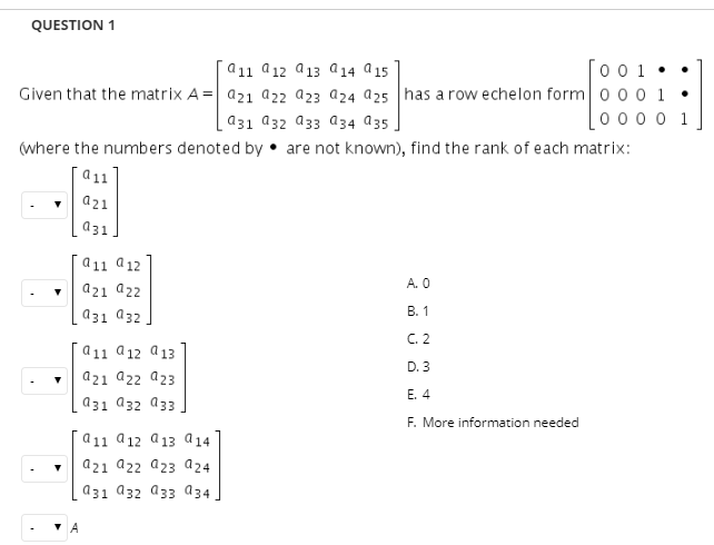 Solved QUESTION 1 [oo1 Given that the matrix A=| a21 a22 a23 | Chegg.com
