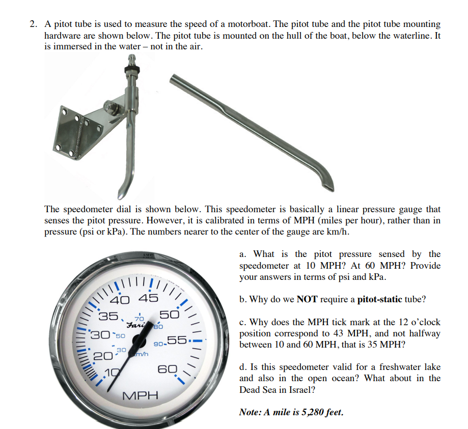 A pitot tube is used to measure the speed of a | Chegg.com
