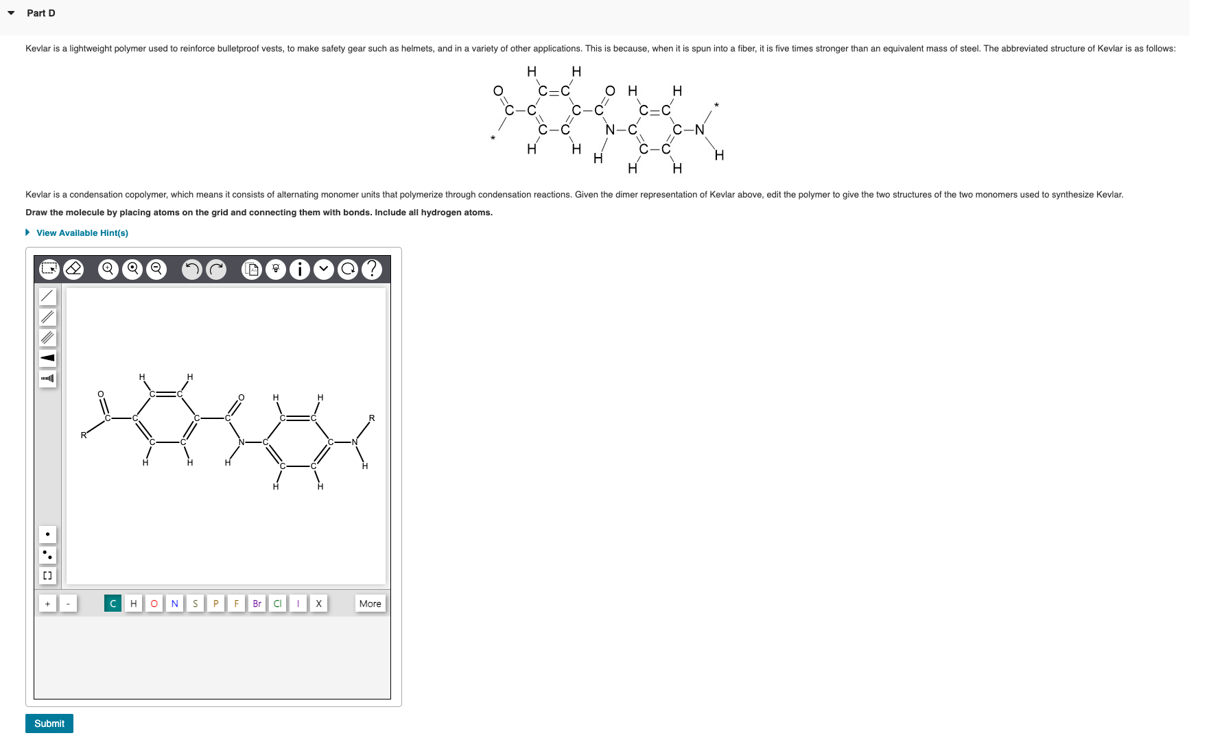 Part DDraw the molecule by placing atoms on the grid | Chegg.com