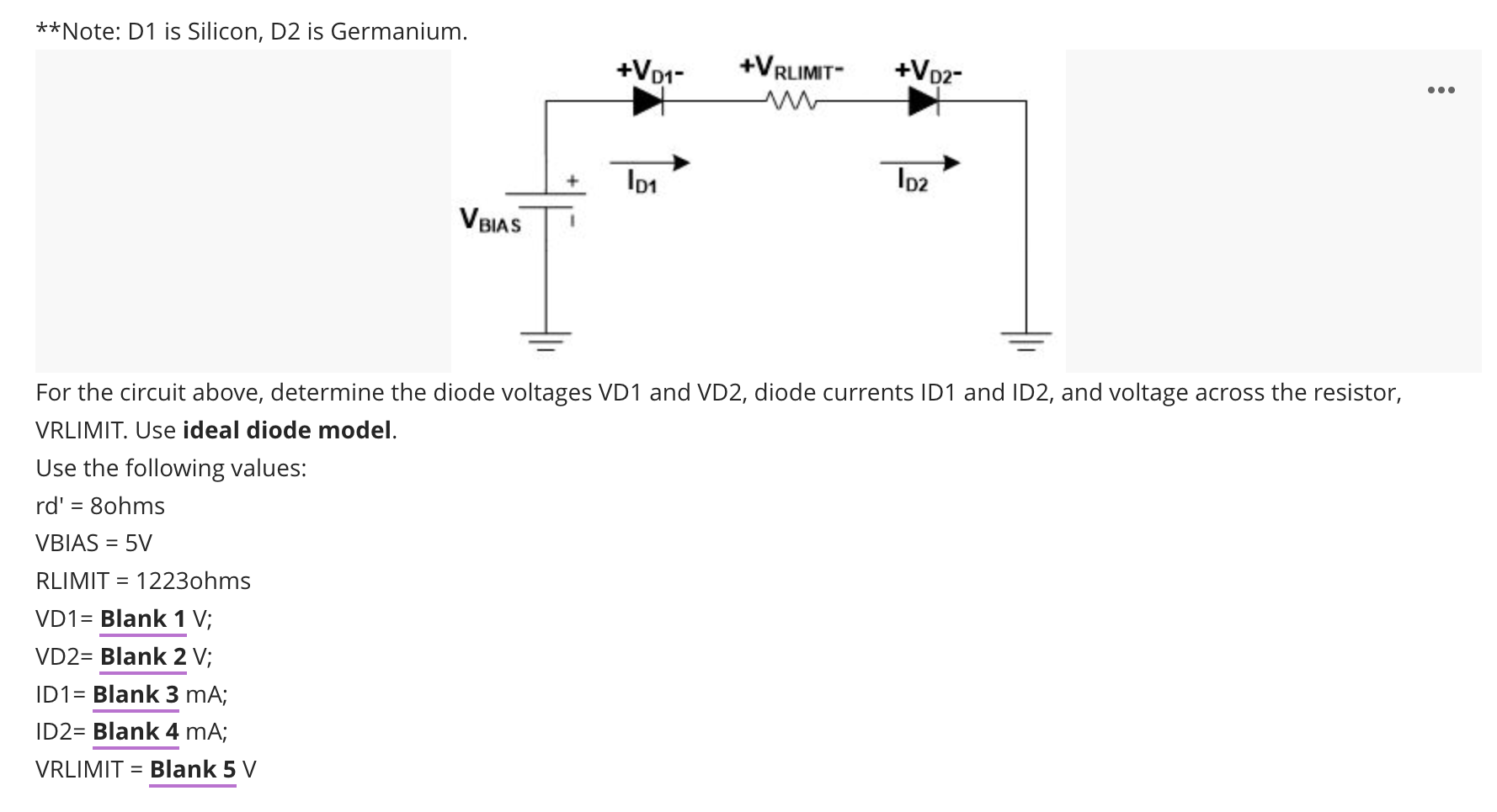 Solved ** Note: D1 is Silicon, D2 is Germanium For the | Chegg.com