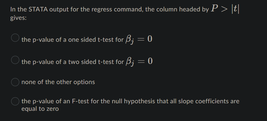Solved In the STATA output for the regress command, the | Chegg.com