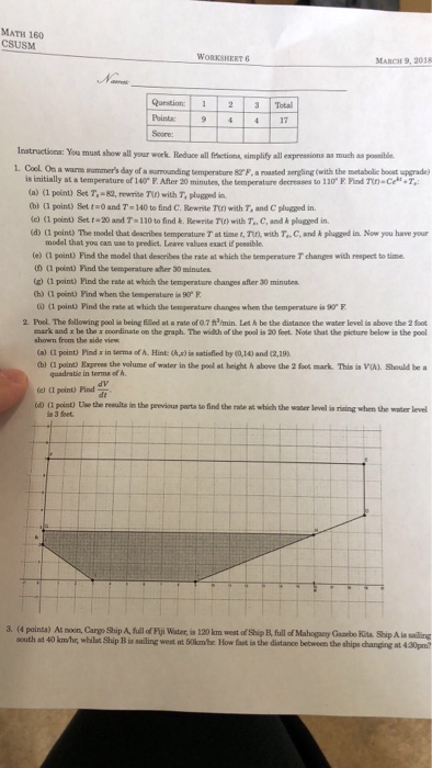 Solved MATH 160 CSUSM WORKSKEET MARCH 9, 2018 Queation: 23 | Chegg.com